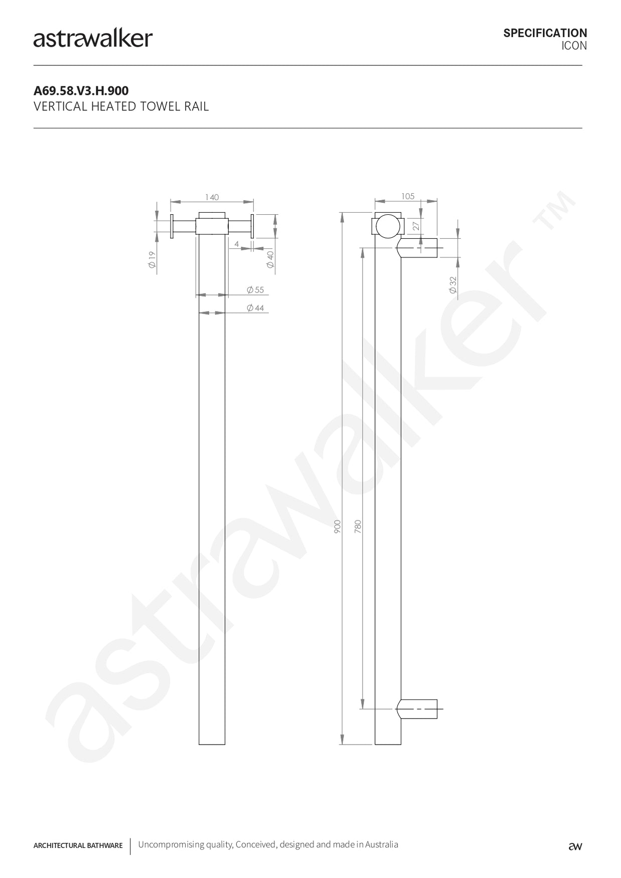 Astra Walker Icon Vertical Heated Towel Rail - 900mm - a69.58.v3.h.900 ...