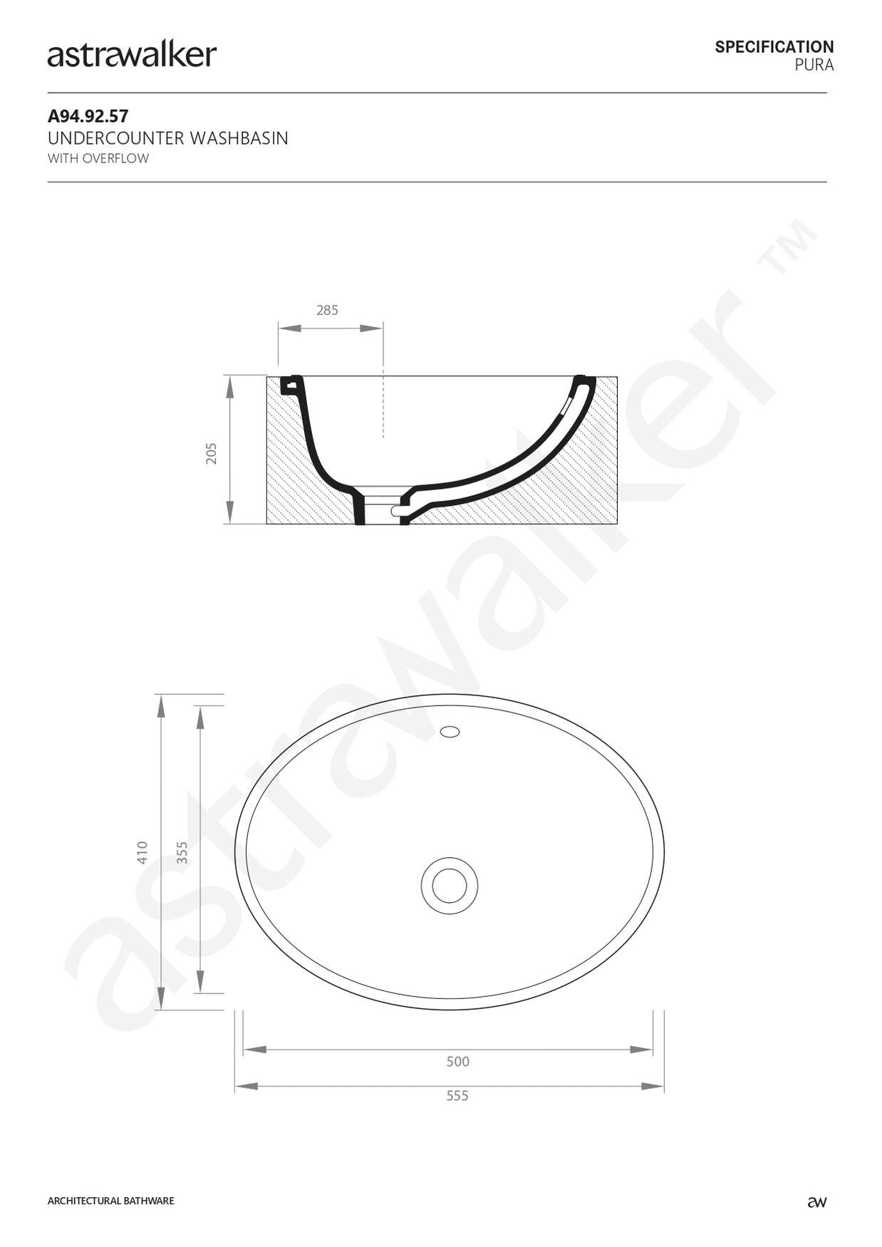 Astra Walker Pura Undercounter Washbasin A94.92.57 — The Bathroom Society