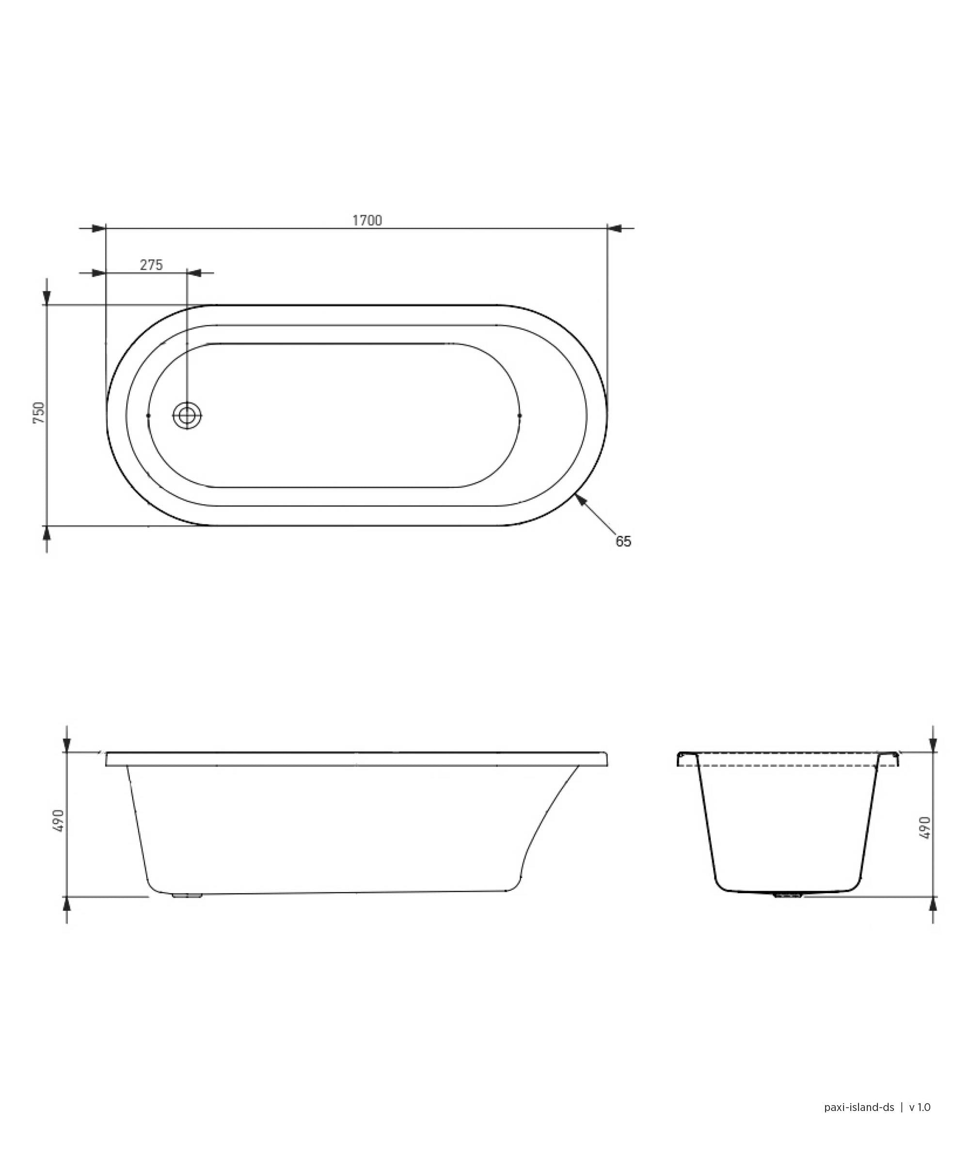 Seima Limni 135 inset island bath 1700mm | With overflow premium and P ...