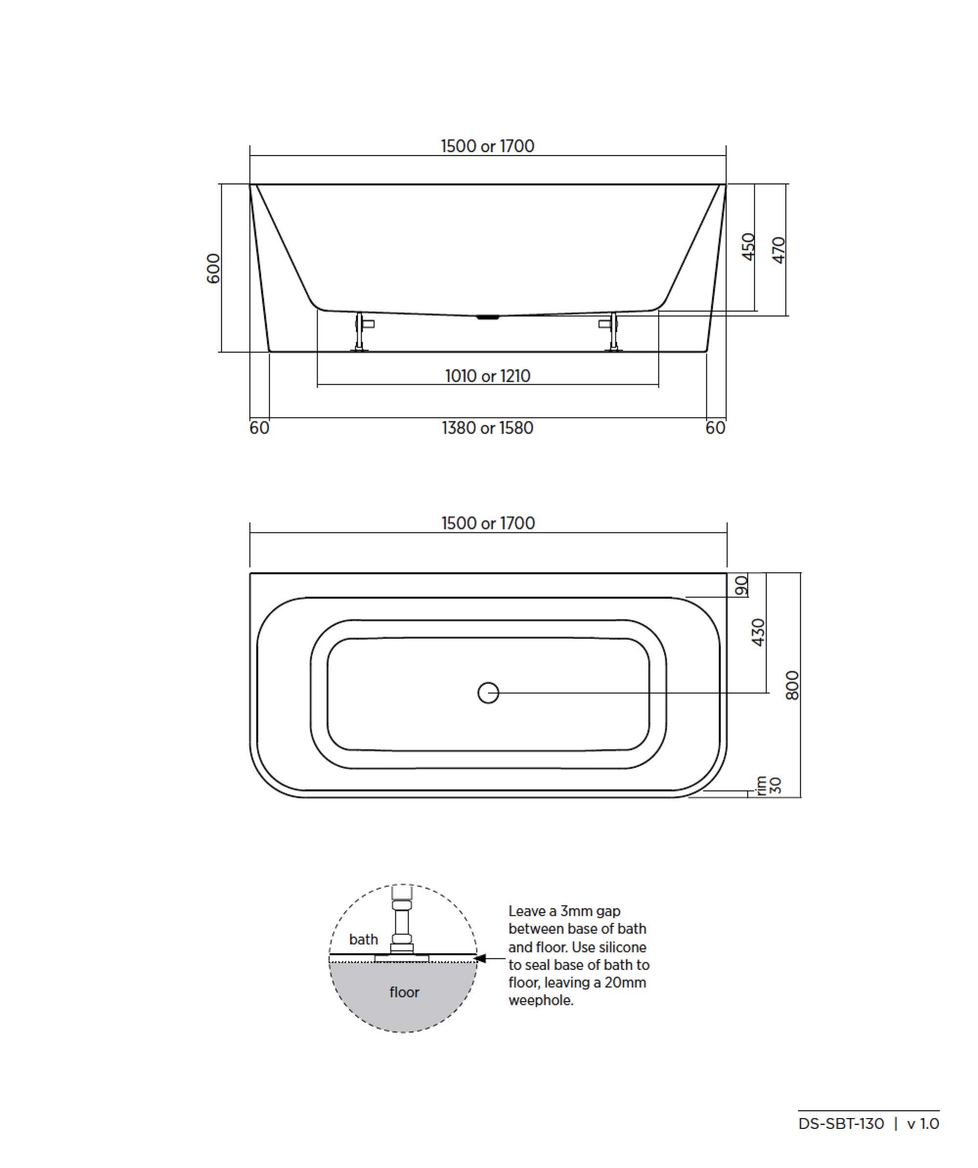 Seima Plati 130 Back-to-wall freestanding bath – with overflow and Pop ...