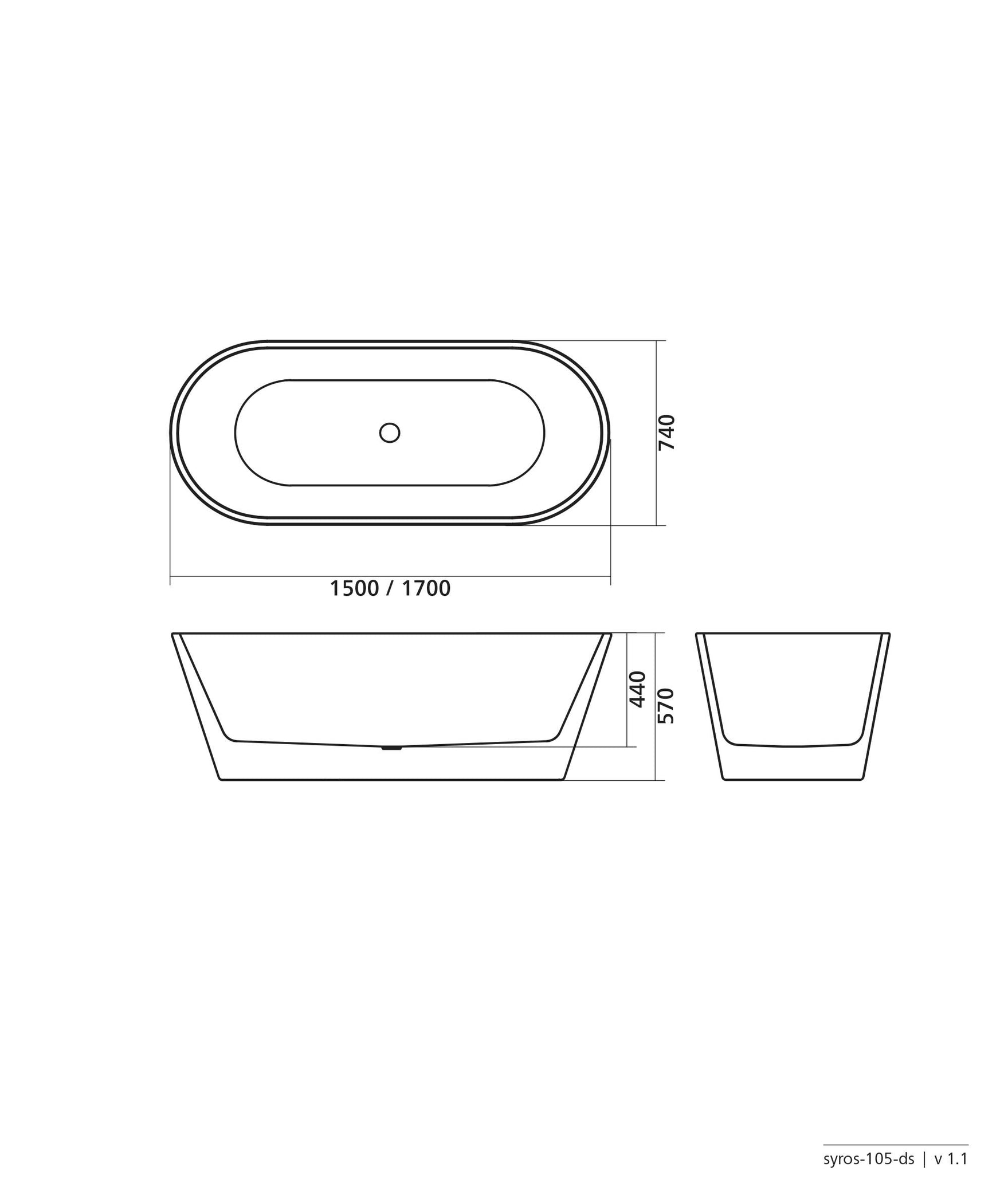 Seima Syros 105 freestanding bath – with integrated slot overflow — The ...